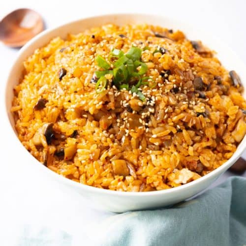 Easy 20-minute Vegan Mushroom Kimchi Fried Rice - Christie at Home