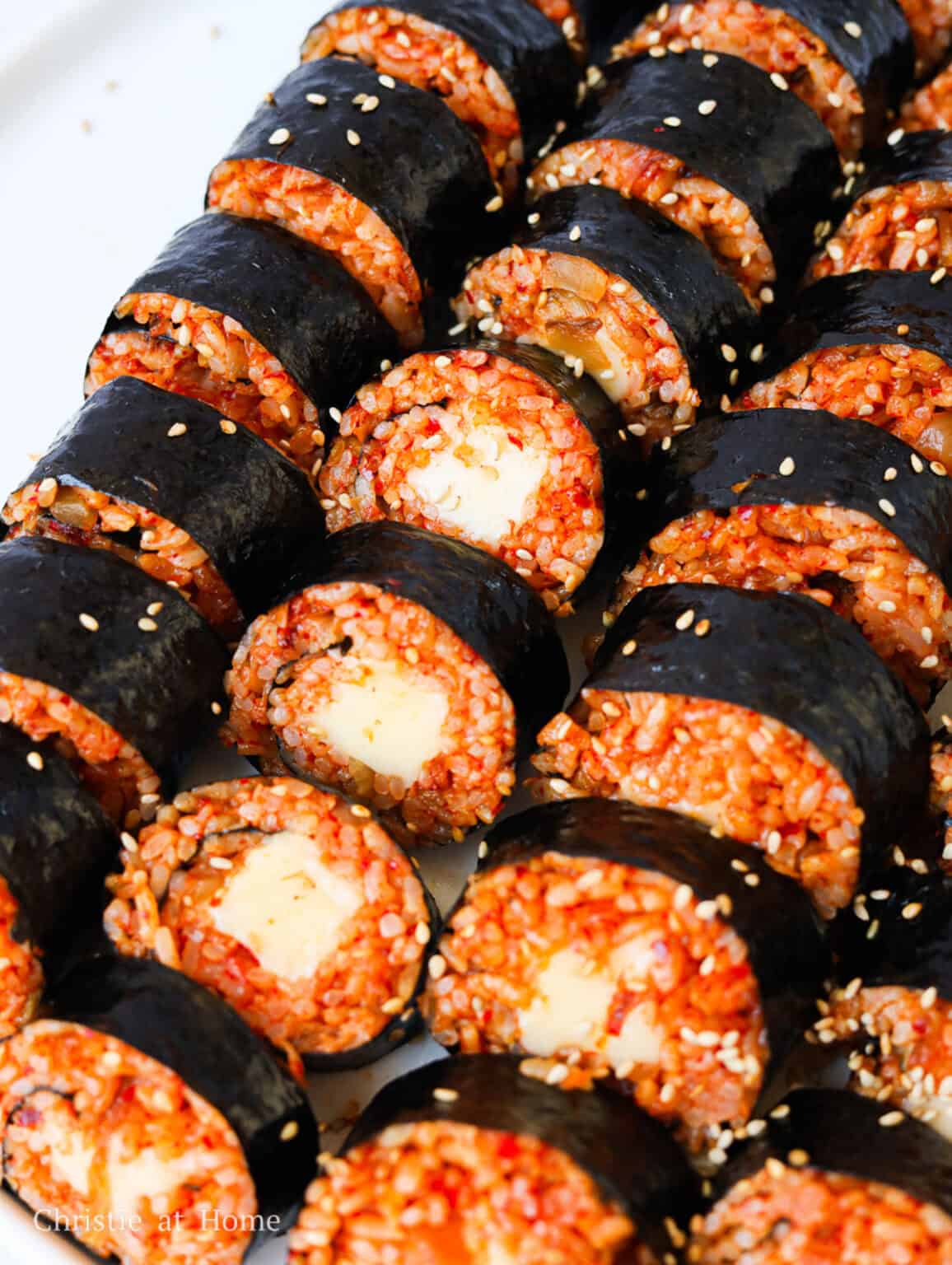 Easy & Simple Cheese Kimchi Kimbap - Christie at Home