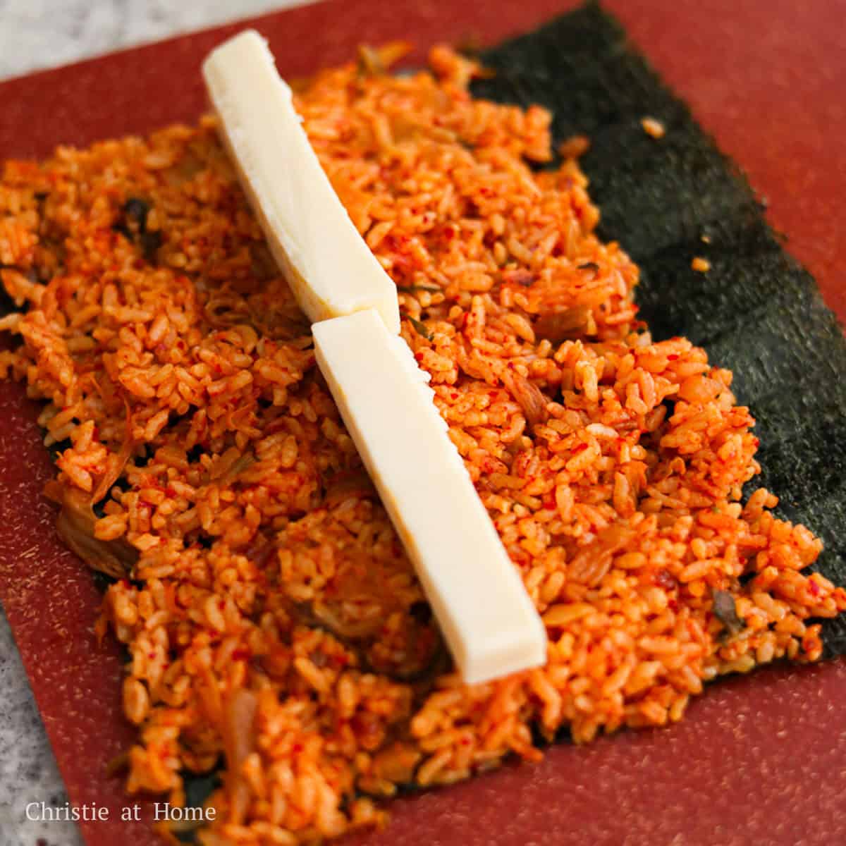 Easy & Simple Cheese Kimchi Kimbap - Christie at Home